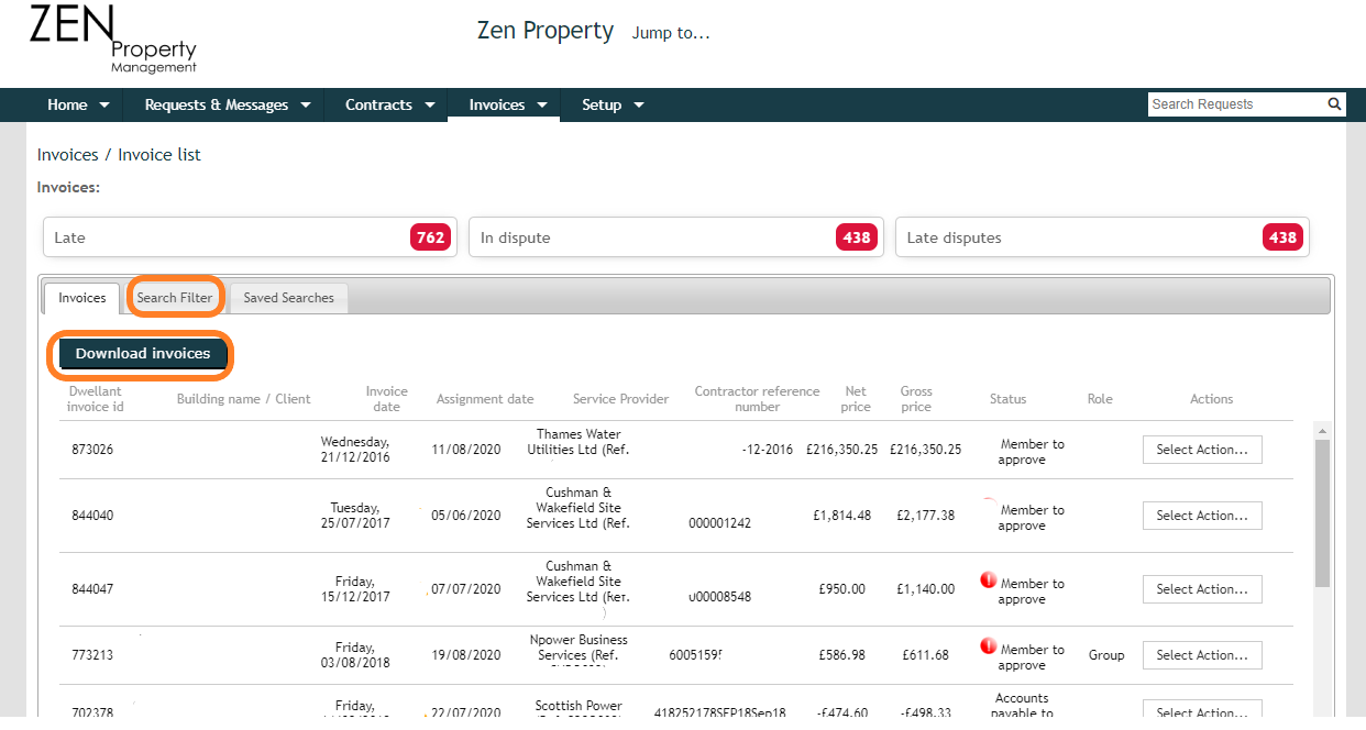 Downloading 100 invoices – Dwellant Help Centre